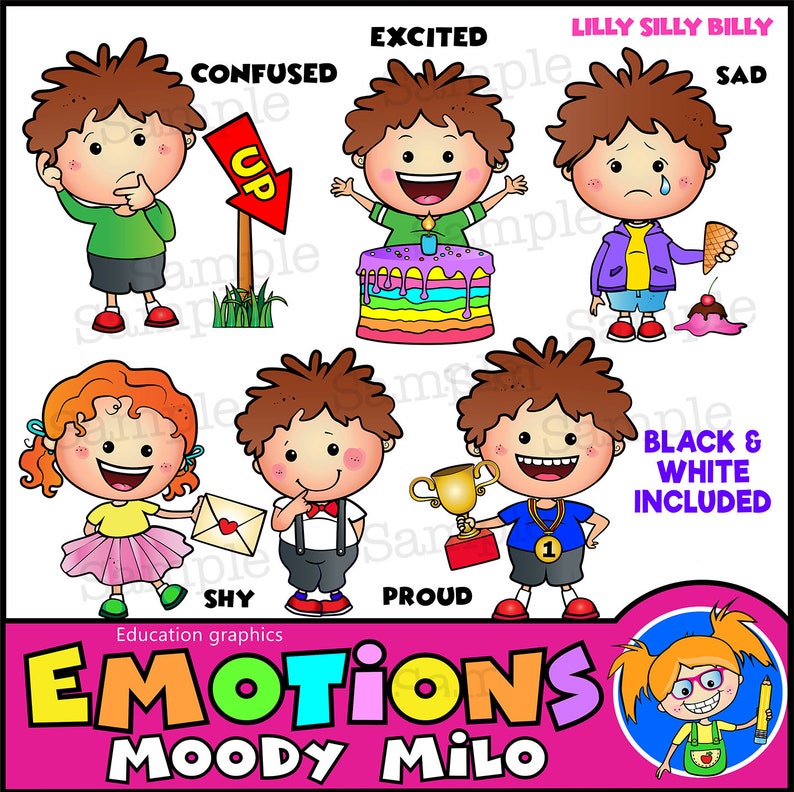 Emotions Clipart Moody Milo Lilly Silly Billy Super Sweet - Etsy