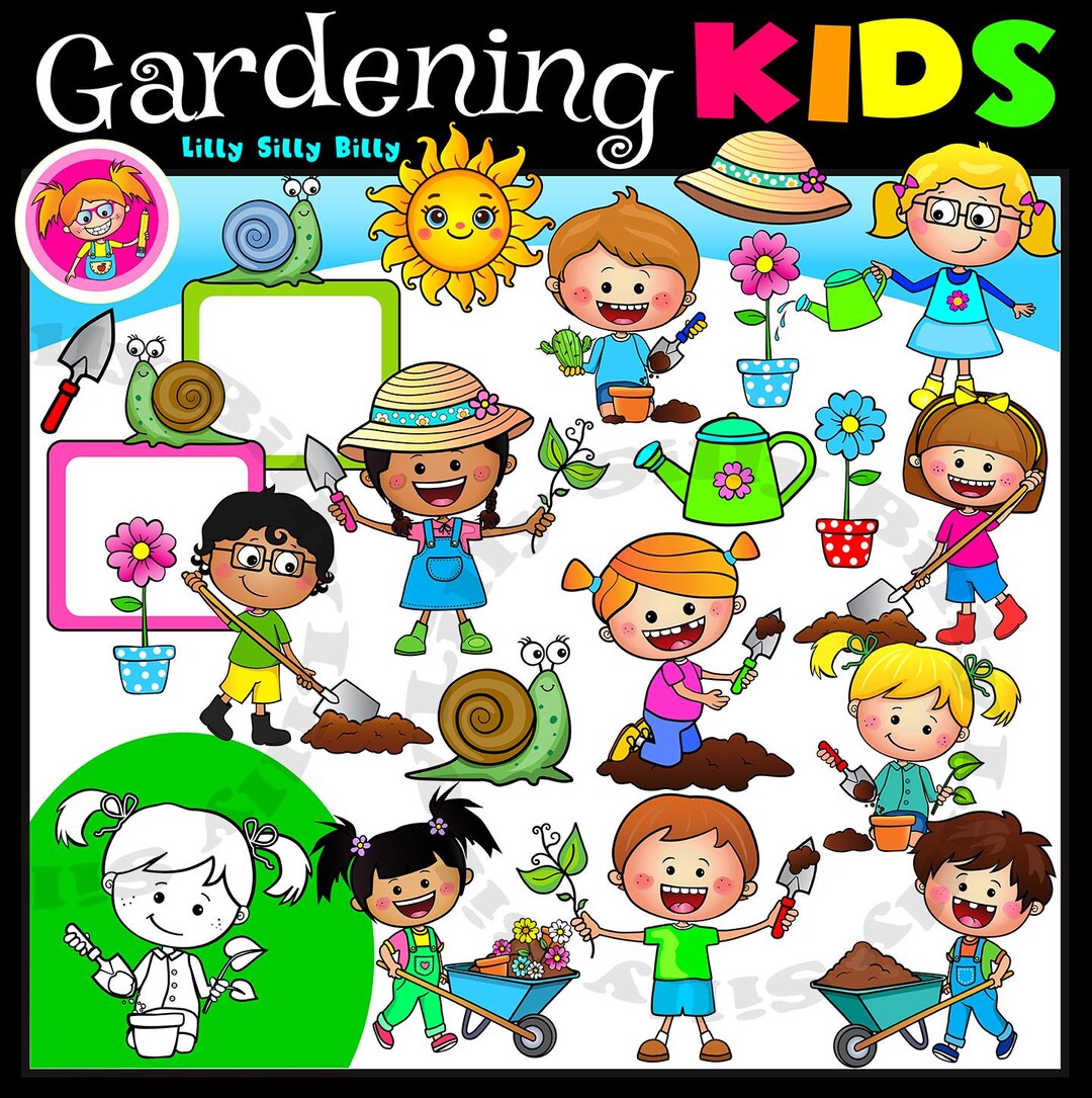 Gardening Kids Clipart | Super Sweet Kids in the Garden | Planting and ...