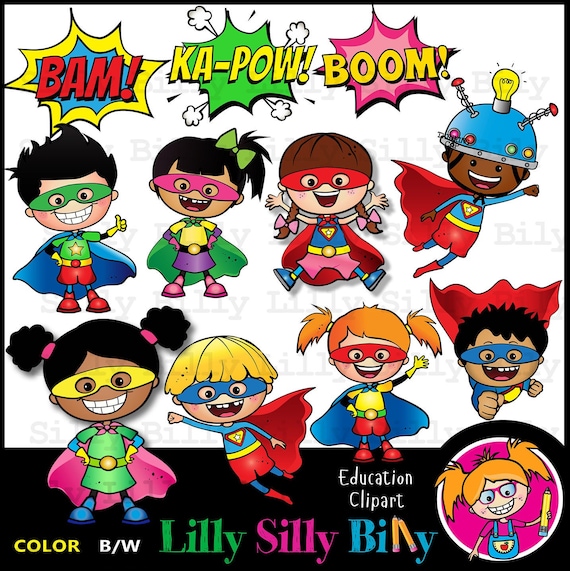 SUPERHERO Clipart for Small Commercial and Education Use. - Etsy