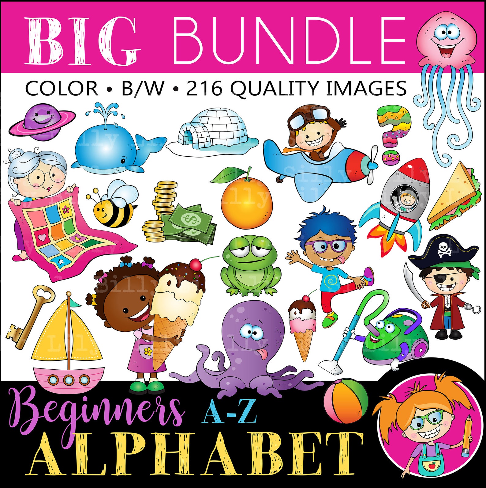 Alphabet BIG BUNDLE 216 Images: Black and White/ Color | Etsy