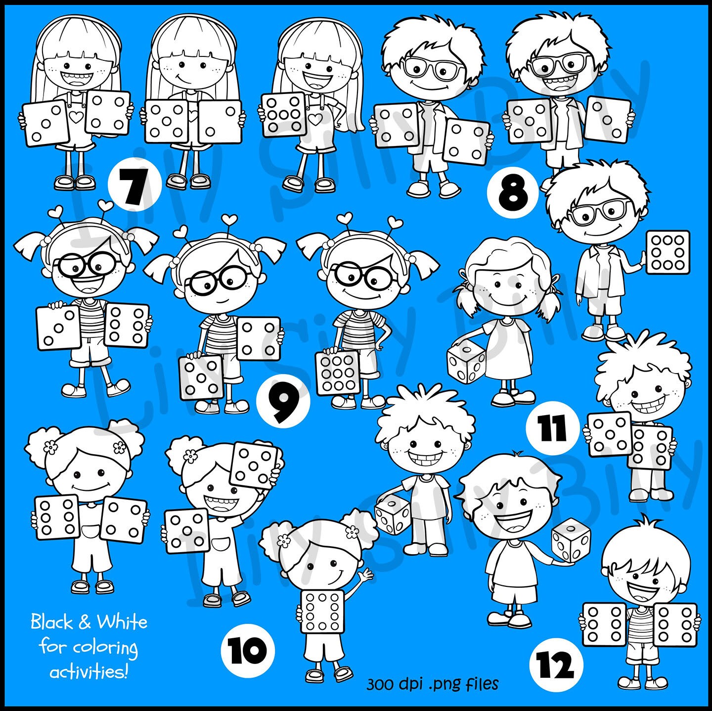 Dice Kids. Numbers 7-12. Clipart of Kids With Dice. Small - Etsy