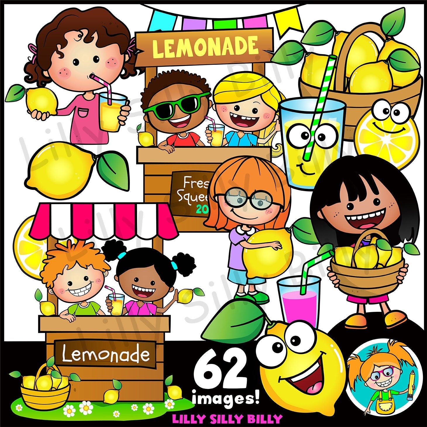 Lemonade Stand BLACK and WHITE/ and Full Color Clipart. | Etsy