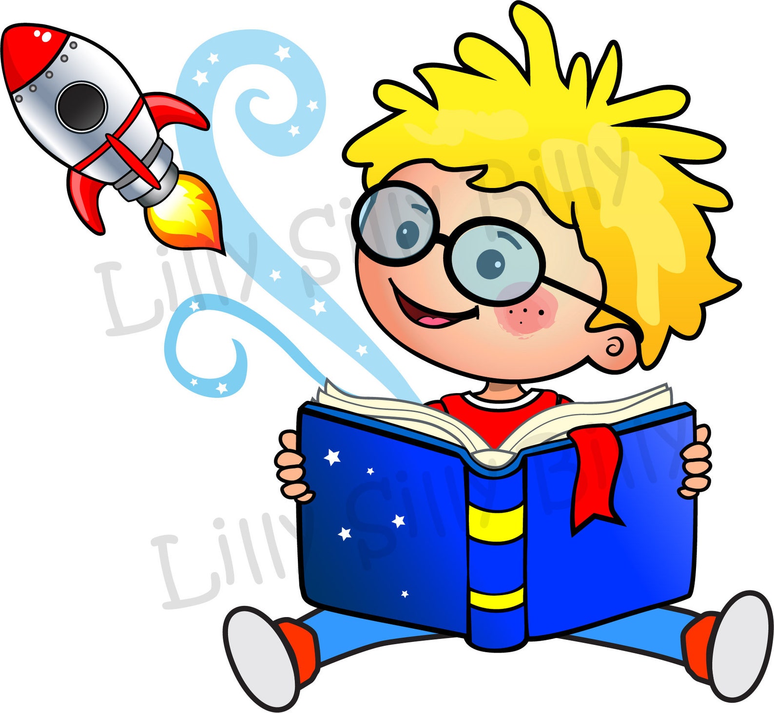 Reading Kids. Clipart in Color & Black/white. lilly Silly Billy. Small ...