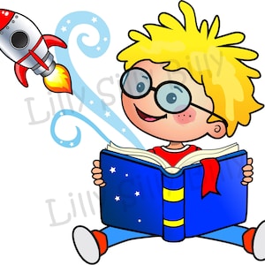 Reading Kids. Clipart in Color & Black/white. {lilly Silly Billy ...