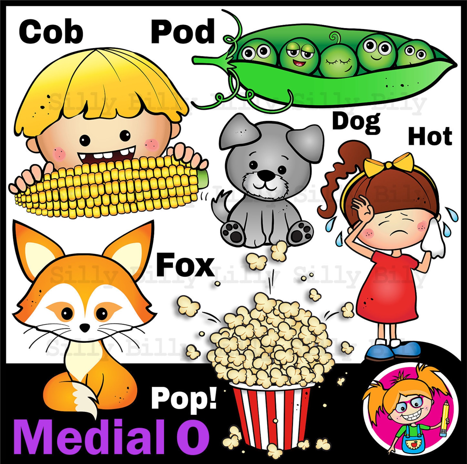Medial o Clip Art Illustrated Words B/W & Color Clipart - Etsy