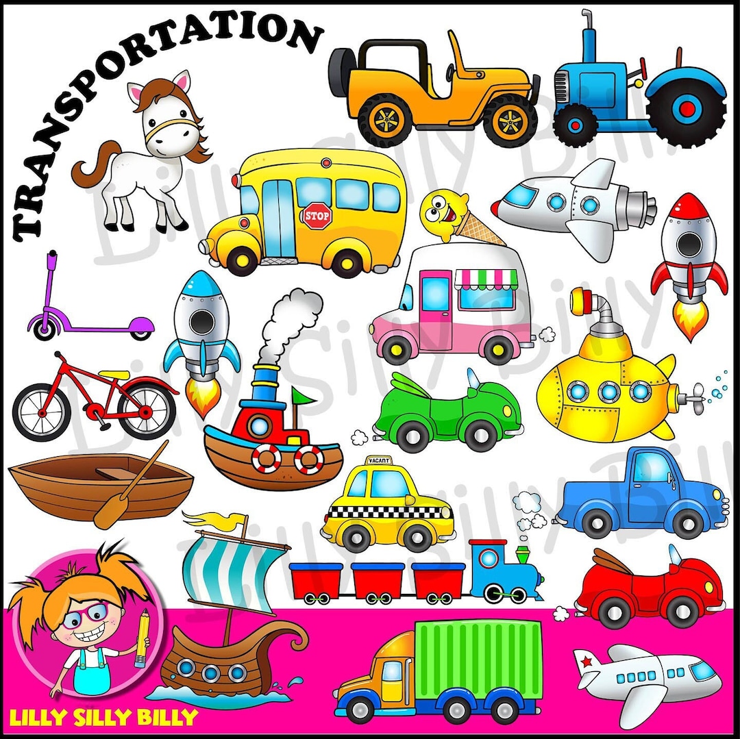 Transportation (land, Sea, Air). Education Clipart, Black and White ...