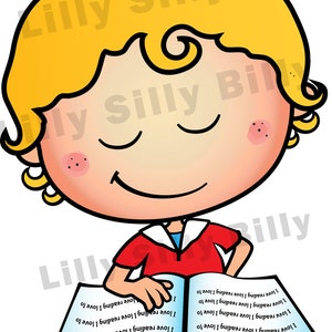 READING. Clipart in Color & Black/white. {lilly Silly Billy} - Etsy