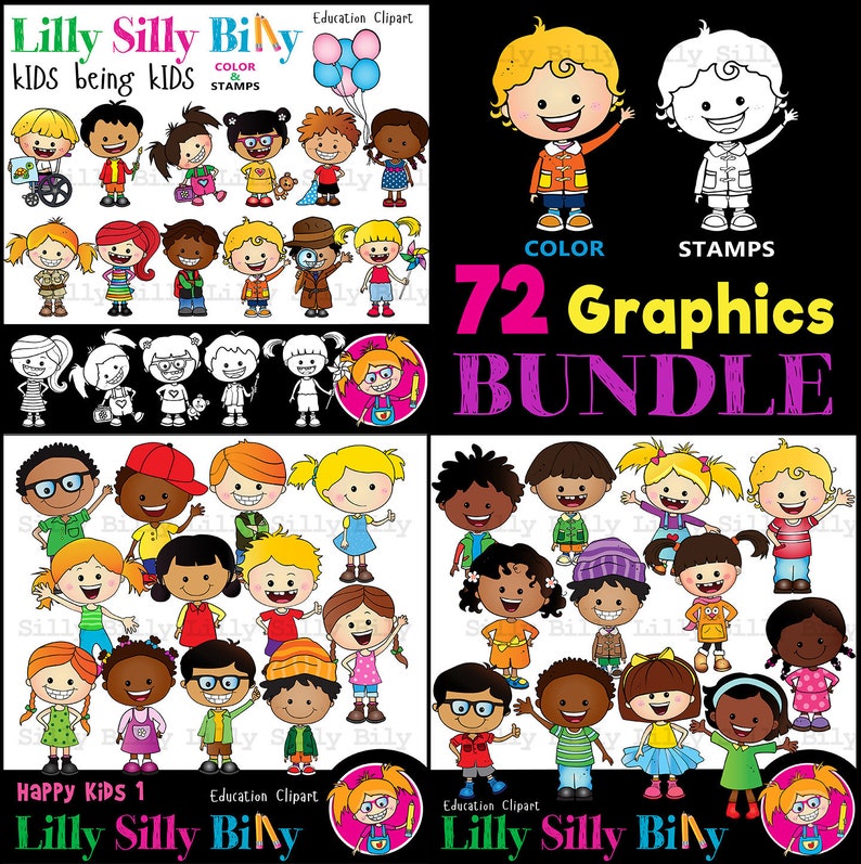 Happy Kids Being Kids BUNDLE Clipart for Small Commercial - Etsy