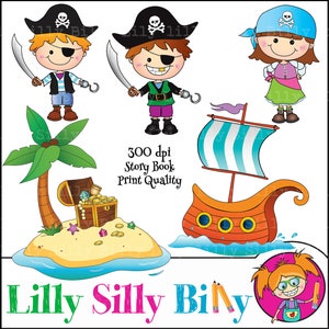 Pirate Treasures, Black and White & Color Clipart, Adventure, Pirates ...
