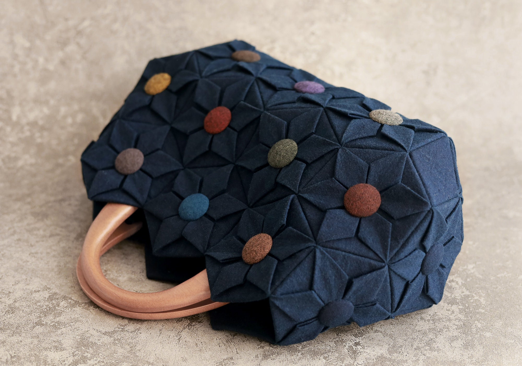 DIY Hexagon Flower Origami Handbag Kit: Fabric Folding, Wooden Handles ...