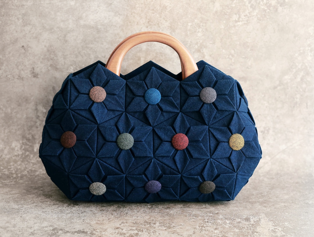 DIY Hexagon Flower Origami Handbag Kit: Fabric Folding, Wooden Handles ...
