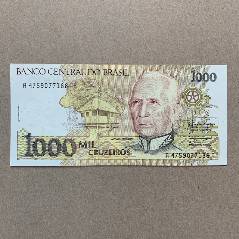 1990 Brazil 1000 Cruzeiros Banknote. Brazilian Currency.back | Etsy