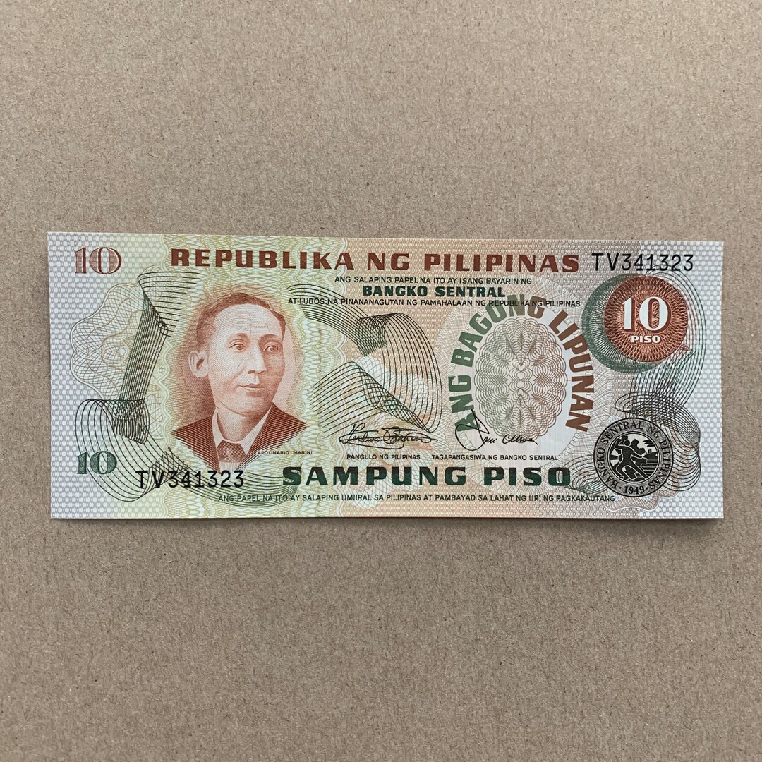 Philippines 10 Piso (pesos) Banknote. Filipino currency. Apolinario ...