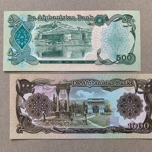 2 PCS Afghanistan Banknote Set (1979-1991) Horsemen Buzkashi, Fortress ...