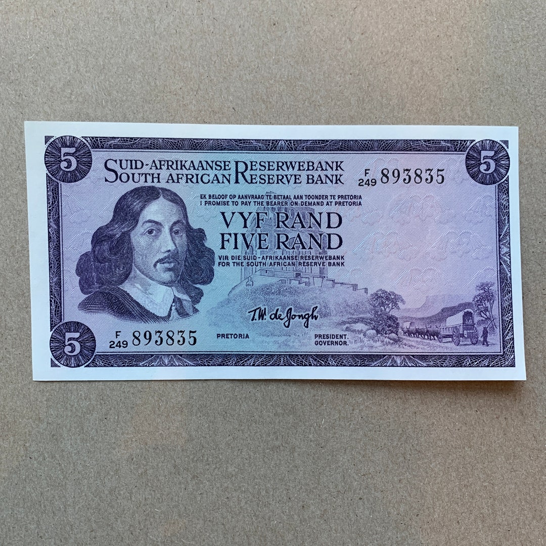 1970's South African 5 Rand Banknote. South Africa Currency. jan van ...