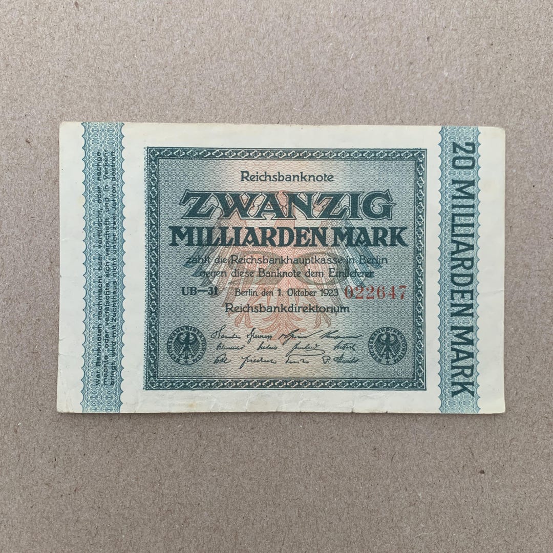 100 Years Old German 20 Billion Mark Banknote. 1923 Germany Currency ...