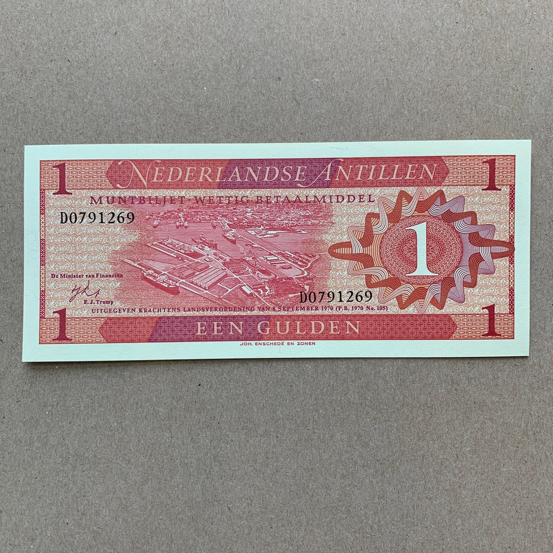 1970 the Netherlands Antilles 1 Gulden Banknote. Dutch Currency ...