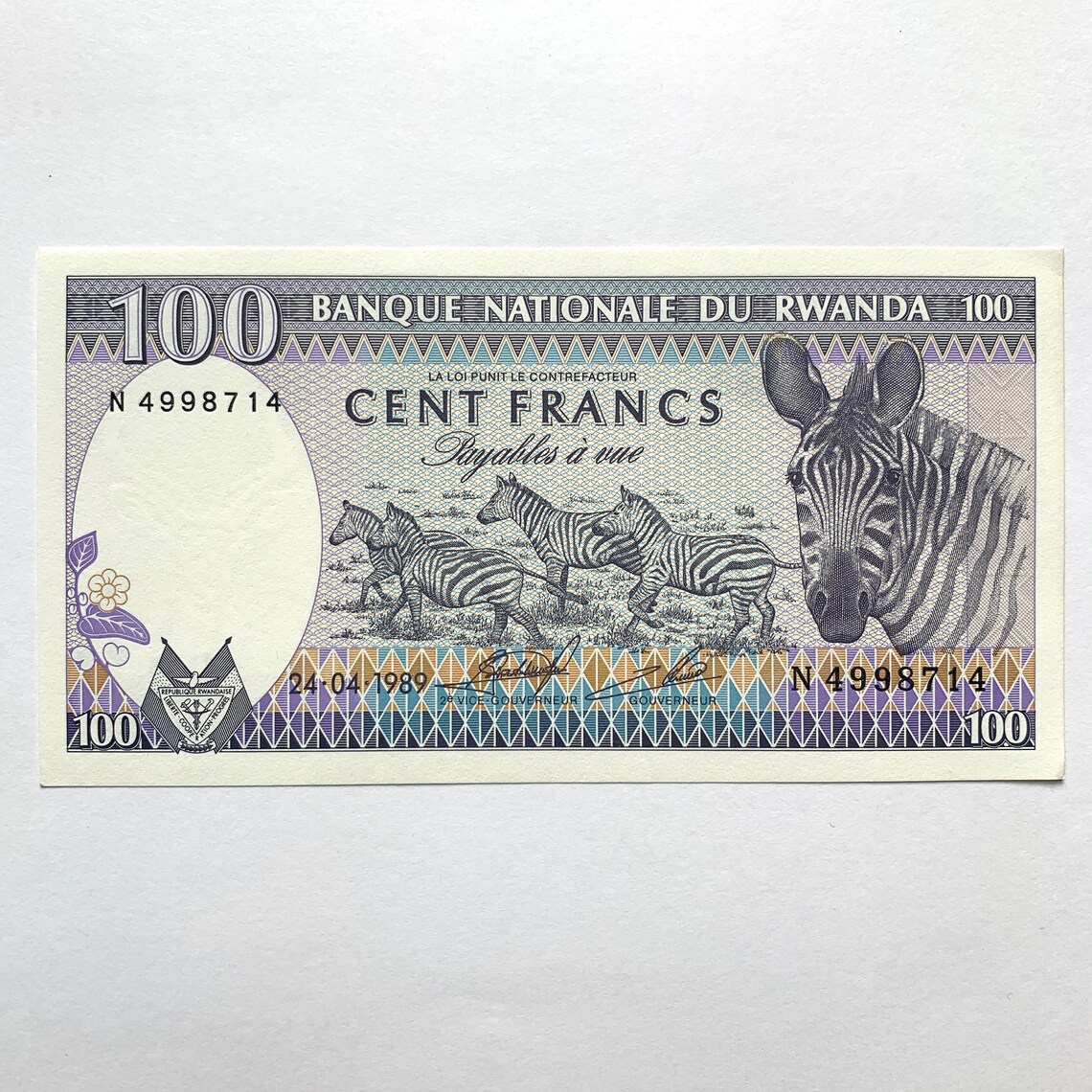 100 Rwandan Franc 1989 Banknote. Rwanda Amafaranga Currency. | Etsy