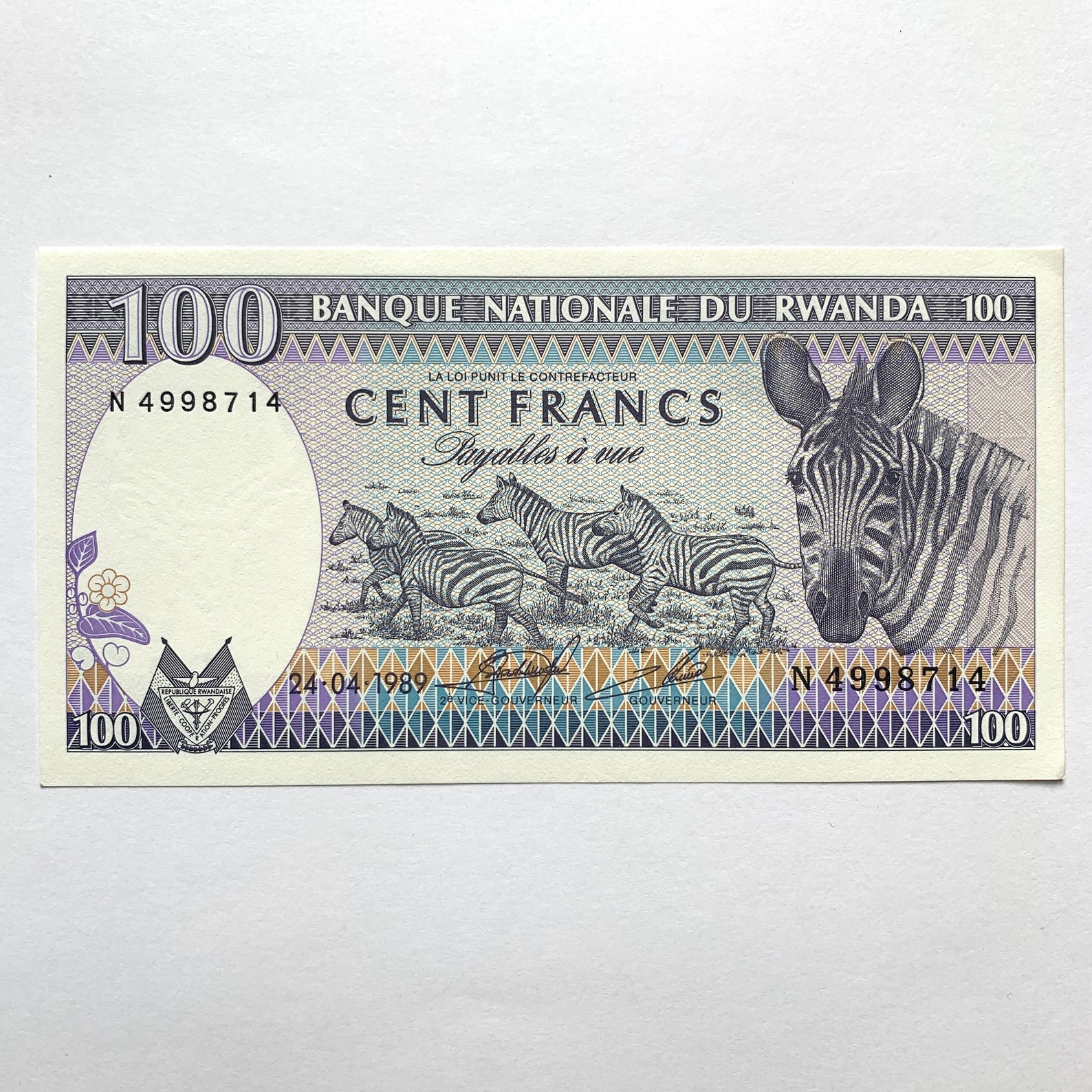 100 Rwandan Franc 1989 Banknote. Rwanda Amafaranga Currency. | Etsy