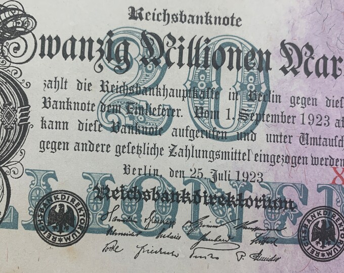 Large Old Historic 20 Million German Mark 1923 Banknote. - Etsy
