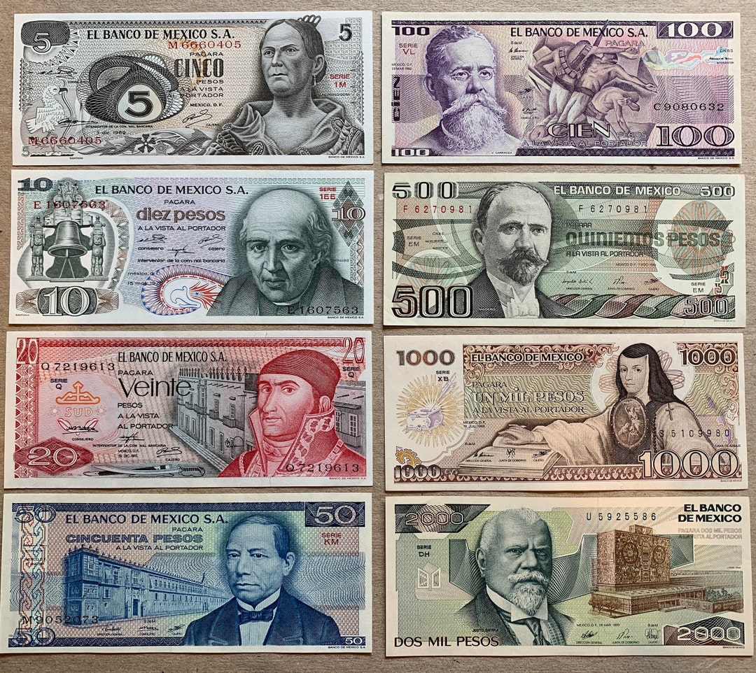 Beautiful 8 PCS Mexican Banknote Set. Mexico Currency. Mint Pesos ...
