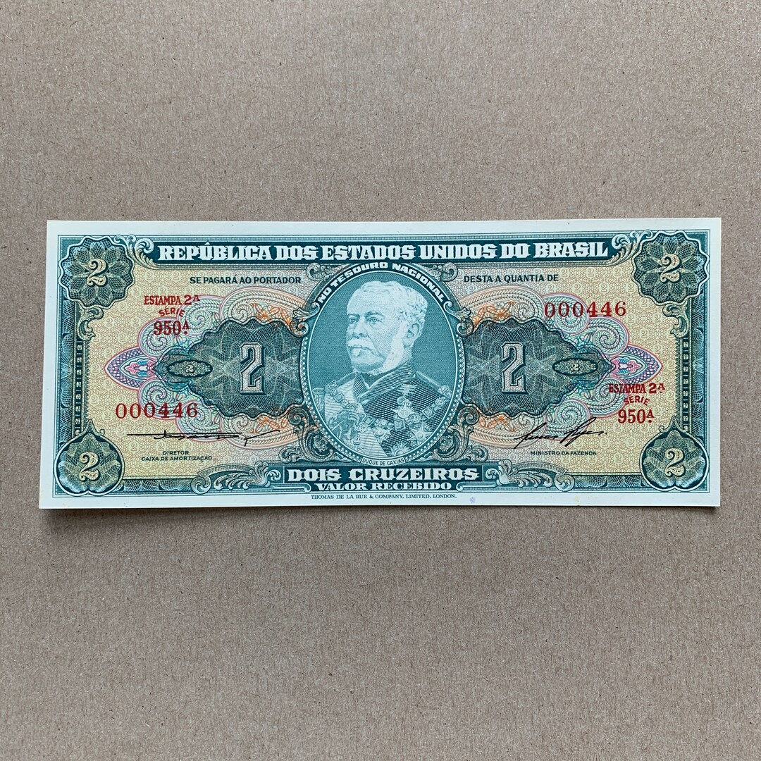1950's Brazil 2 Cruzeiros Banknote, Brazilian Currency. Duque De Caxias ...