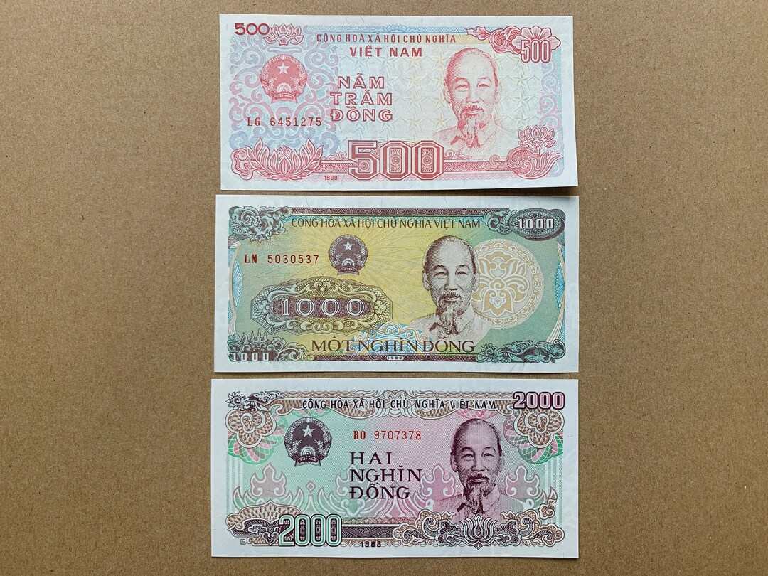 3 Pcs Vietnamese Dong Banknote Set. Viet Nam Ho Chi Minh Currency ...