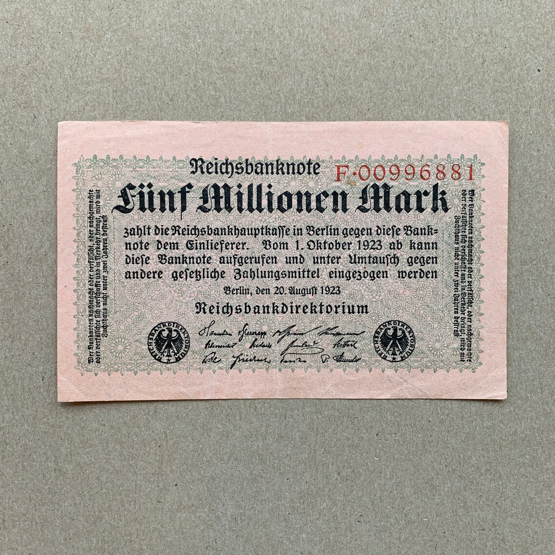 1923 German Hyperinflation 5 Million Mark Reichsbanknote | Etsy