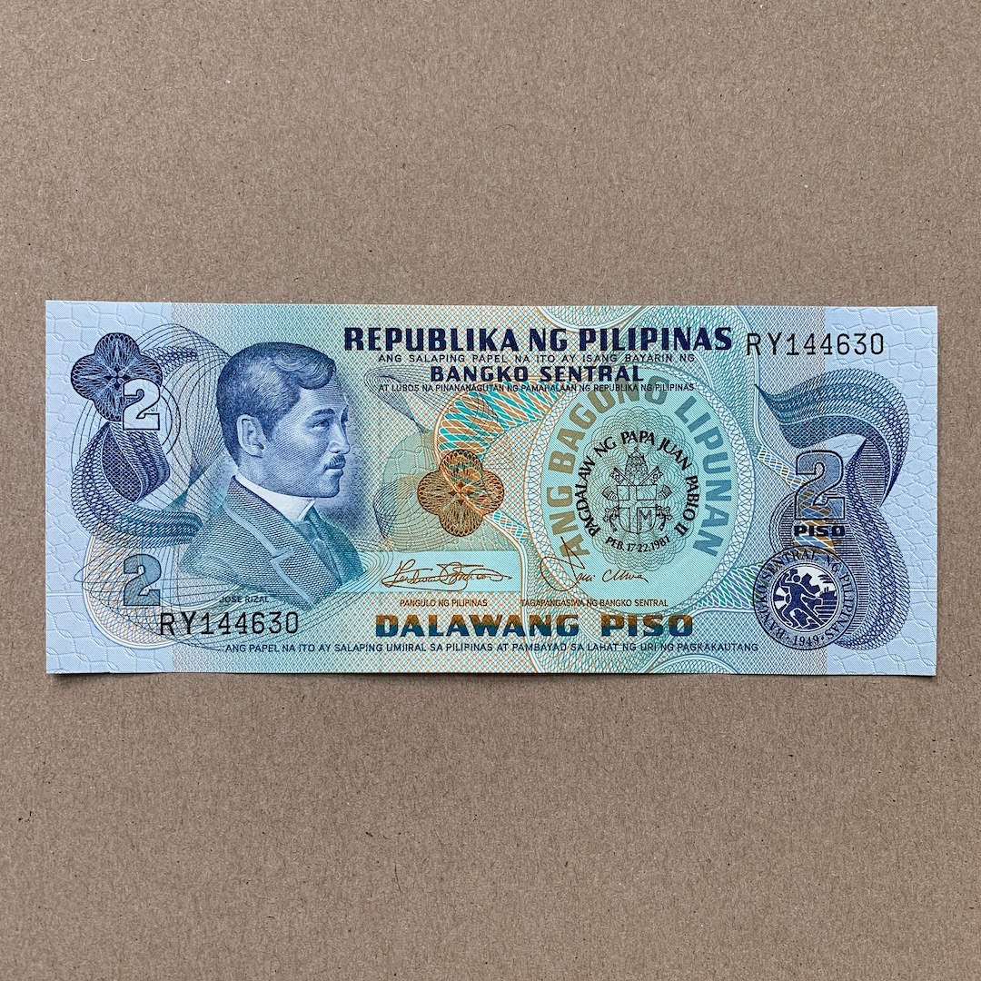 Philippines 2 Pesos (piso) Banknote. Filipino Currency. Jose Rizal ...