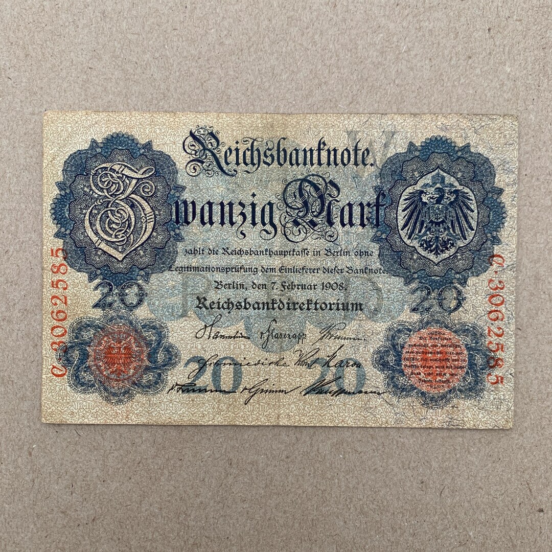 Pre WW1 WWI 1908 20 Germany Mark. Pre WW1 Banknote 100 Years Old, Very ...