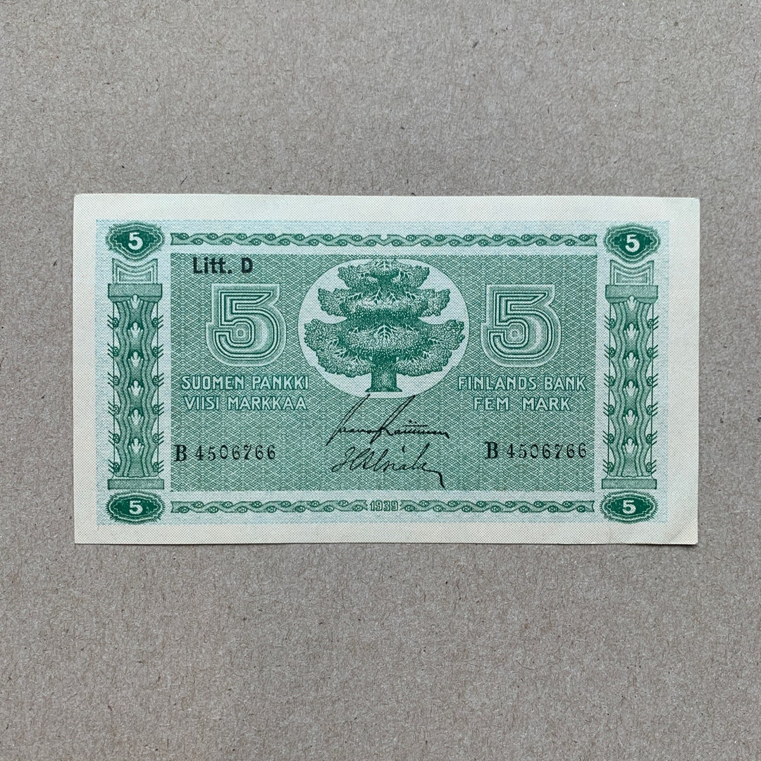Used 1939 Finnish Markka Banknote. Fin Currency. Scandinavian Note ...