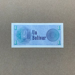 Tiny 1989 Venezuelan 1 Bolivar Note. Coin Head of Simon Bolivar at ...