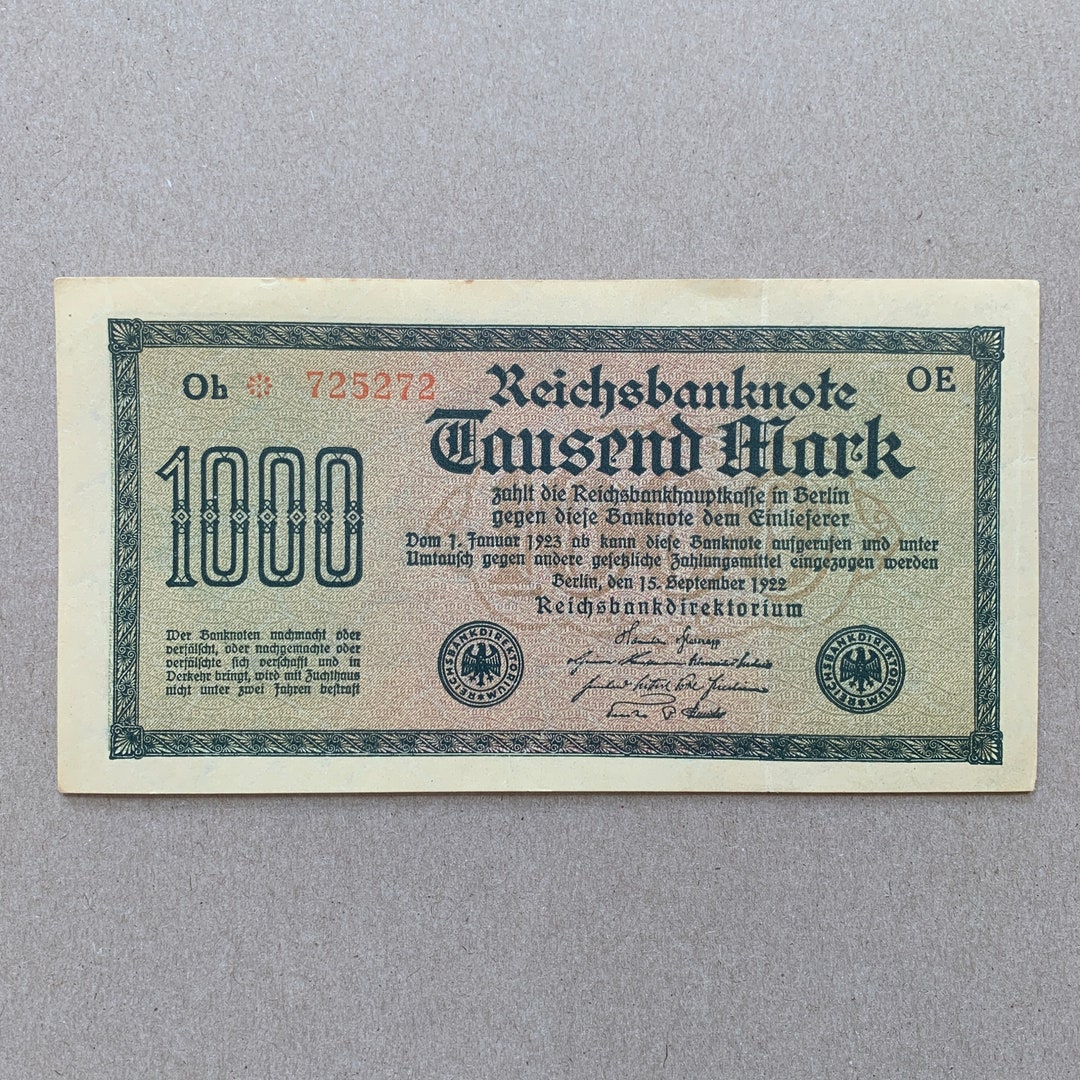 1922 German Hyperinflation 1000 Mark Reichsbanknote Banknote. Germany ...