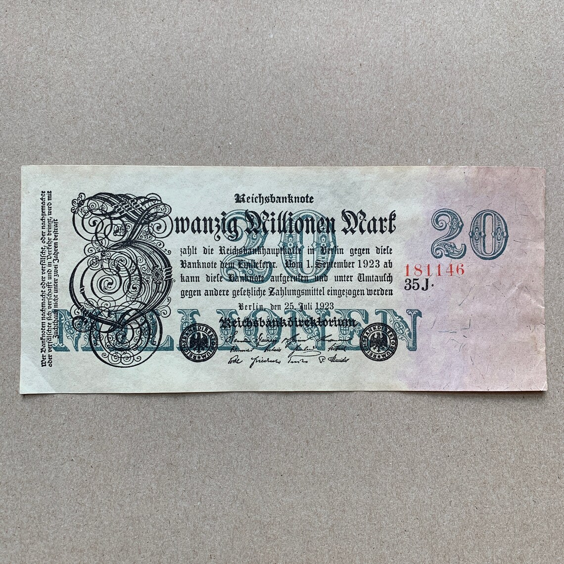 Large Old Historic 20 Million German Mark 1923 Banknote. - Etsy