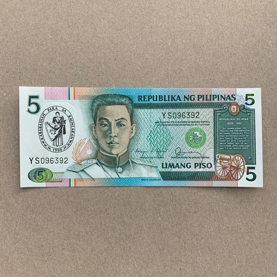 Philippines 5 Pesos Banknote. Filipino Piso Currency.back, Aguinaldo's ...