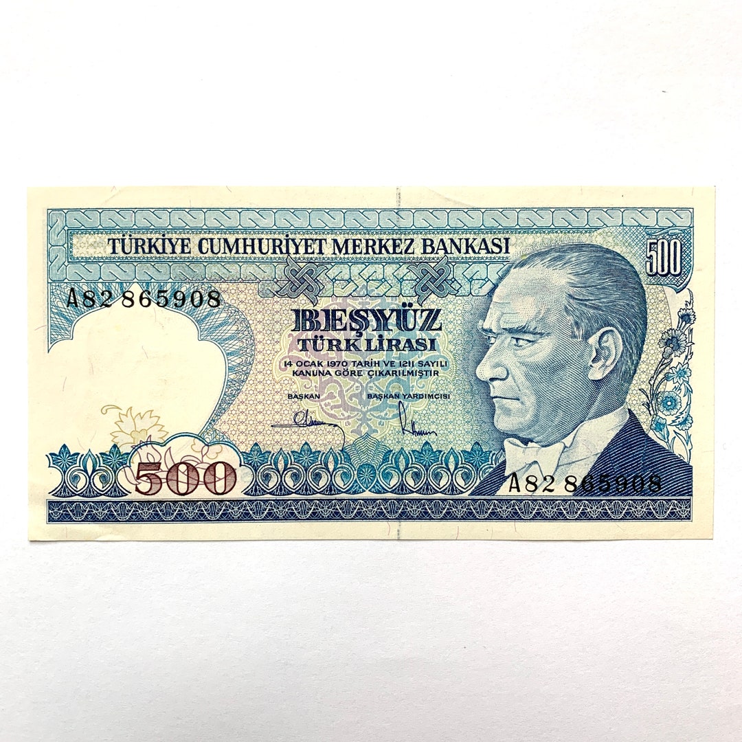 1990's Turkish 500 Lira Banknote. Turkey Currency. Mustafa Kemal ...