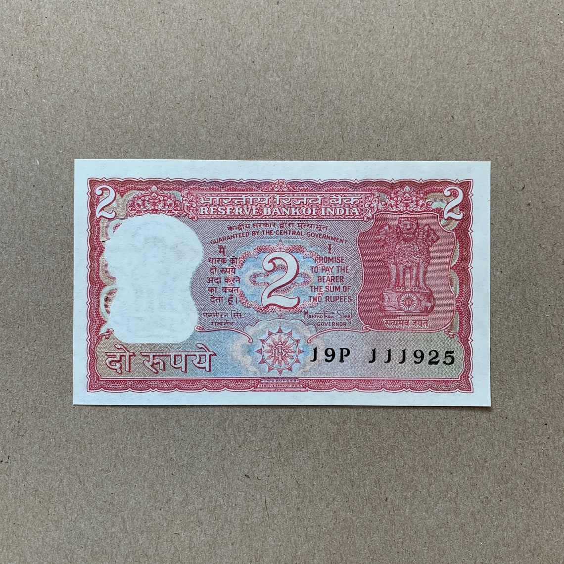 Indian Pink 2 Rupees Banknote. India Currency.asoka Column - Etsy