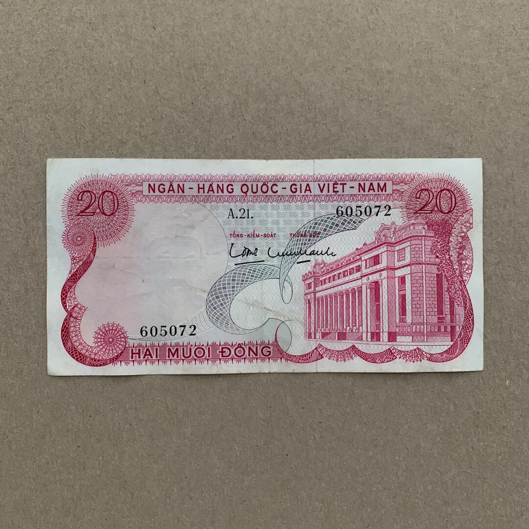 Used Vietnam War Era South Vietnamese 20 Dong Banknote. Asian Currency ...