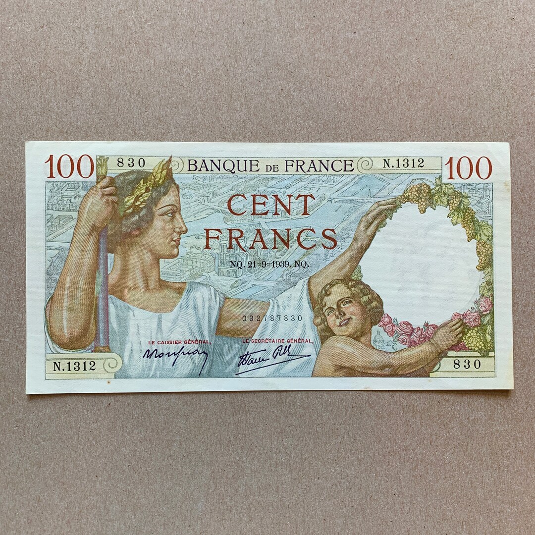 Large France 1939 100 Franc Banknote. French Currency. Printed Just ...