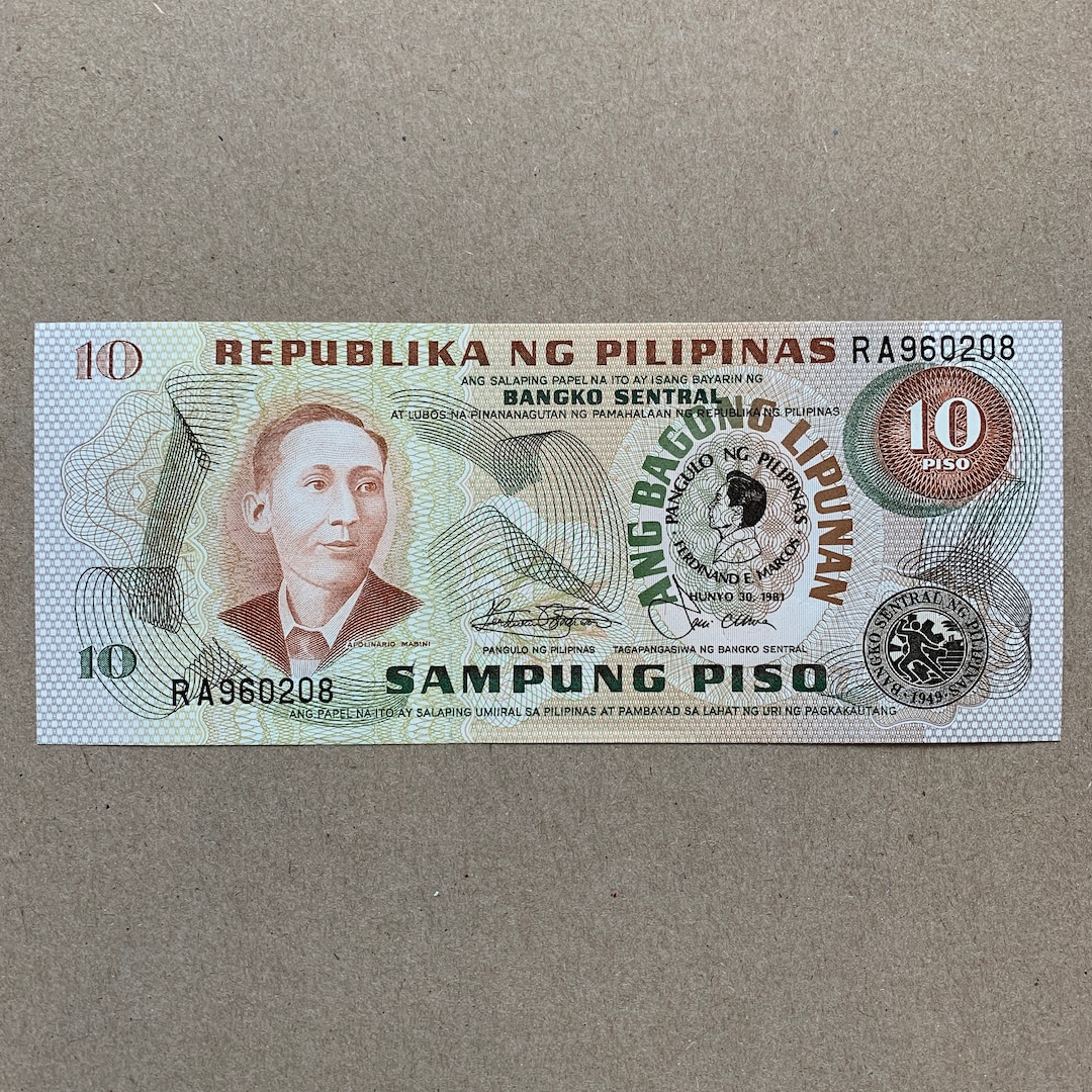 Philippines 10 Piso (pesos) Banknote. Filipino currency. Apolinario ...