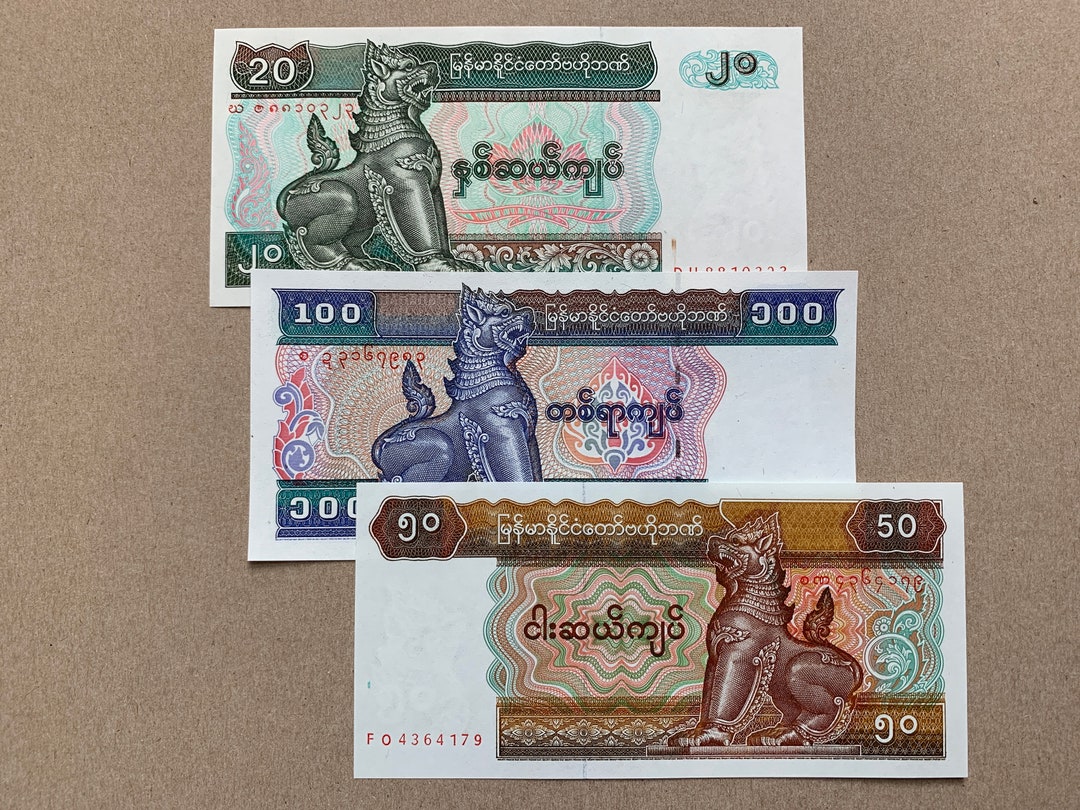 3 Pcs Myanmar Kyat Banknote Set 1994. Formerly Burma Currency, Bills ...