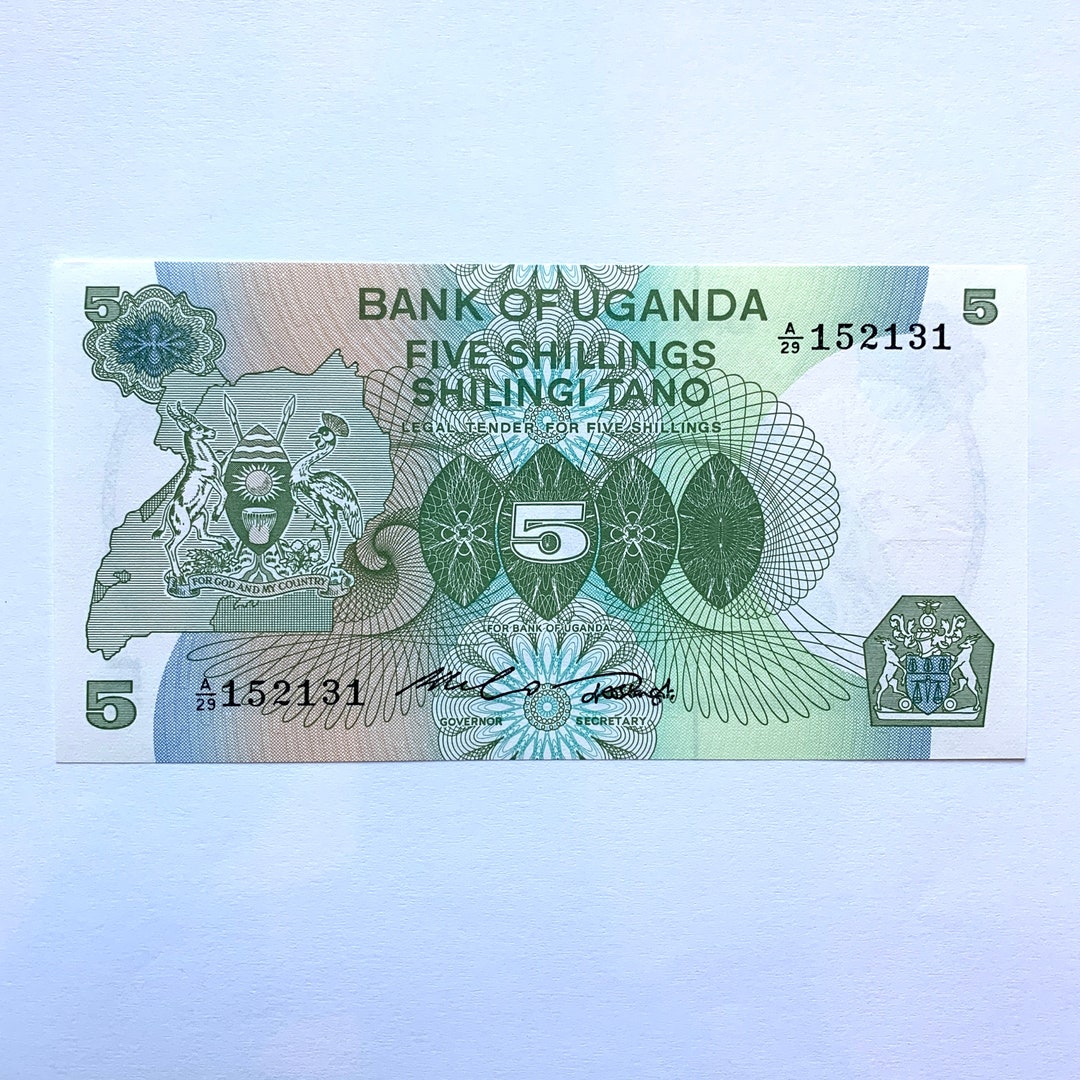 1982 Uganda 5 Shilling Banknote. Ugandan Currency. African Notes ...