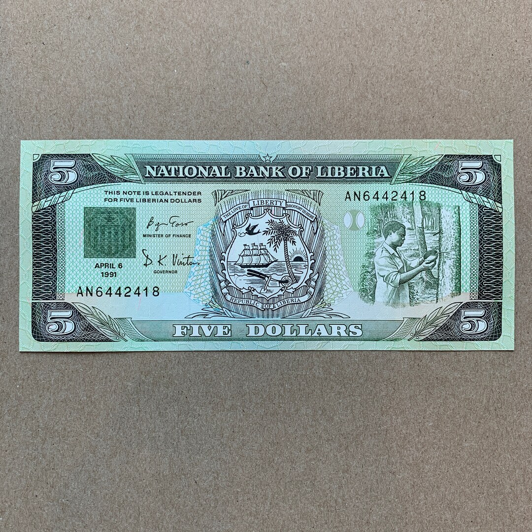 1991 Liberia 5 Dollars Banknote. Liberian Currency. African Currency ...