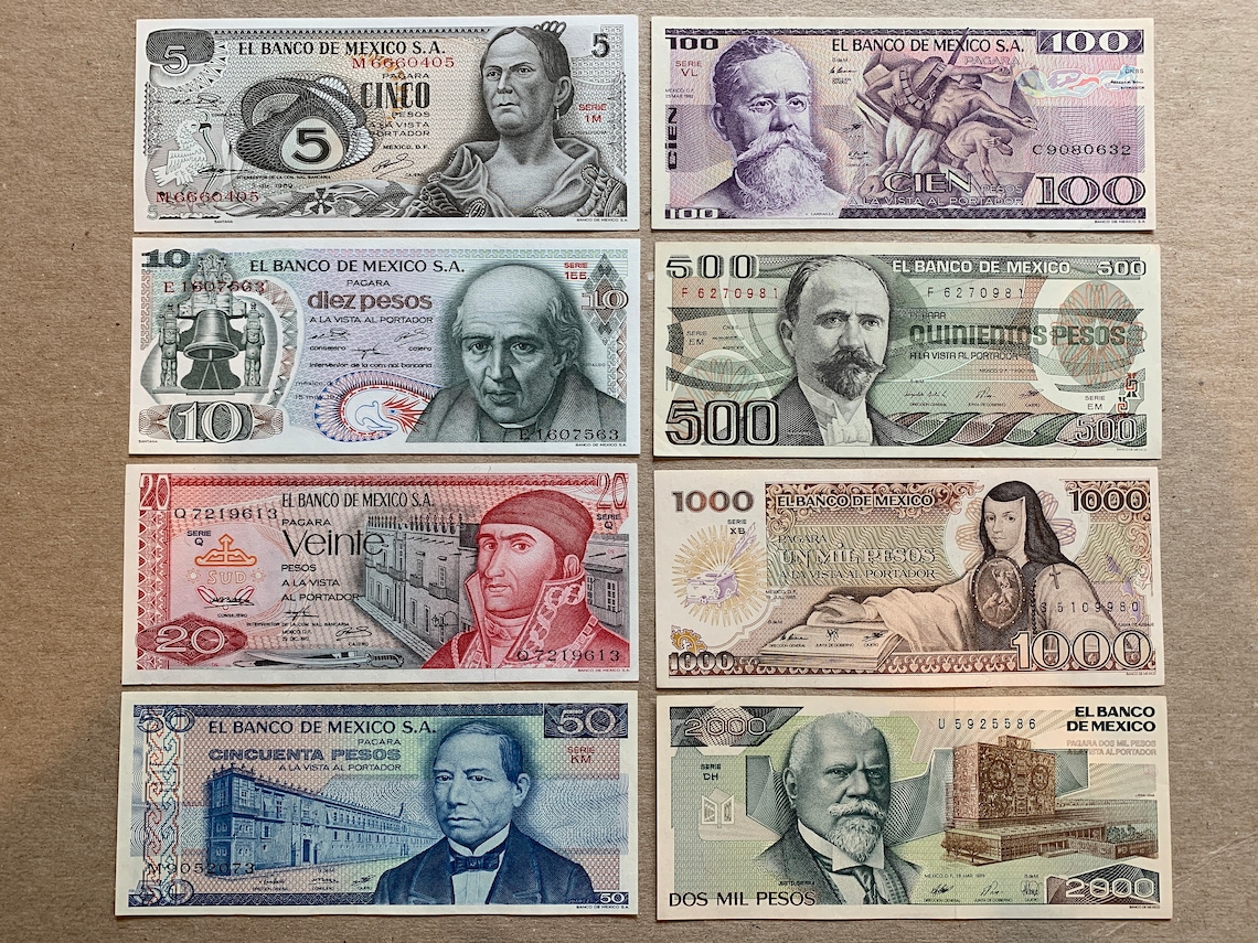 Beautiful 8 PCS Mexican Banknote Set. Mexico Currency. Mint - Etsy