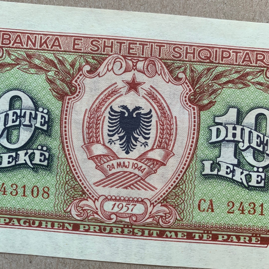 1957 Albanian 10 Leke Banknote. Albania Currency. Balkan's Note ...