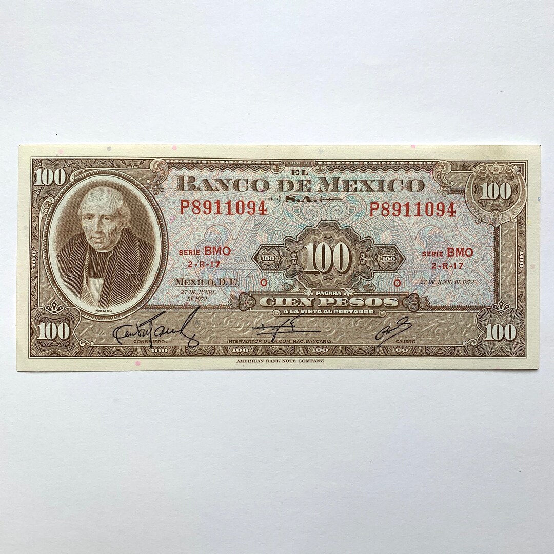 1970's Mexican 100 Cien Pesos Banknote. Mexico Currency. Miguel Hidalgo ...