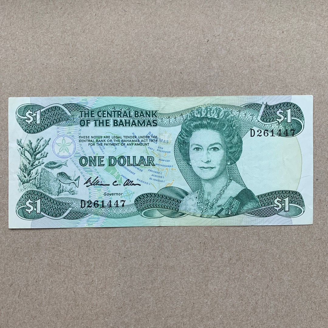 Usado 1 dólar bahameño. Moneda de Bahamas. Billete de la Reina Isabel ...