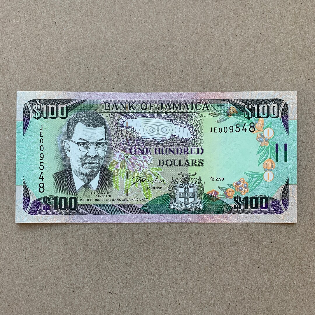 1990's Jamaican 100 Dollars Bill. Jamaica Currency. Sir Donald Sangster ...