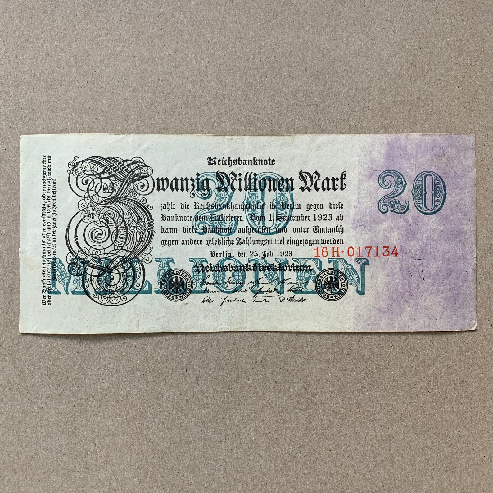 Large Old Historic 20 Million German Mark 1923 Banknote. | Etsy