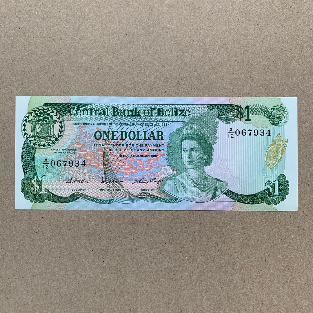 Moneda de la joven reina Isabel II. 1987 Belice Billete de 1 dólar ...
